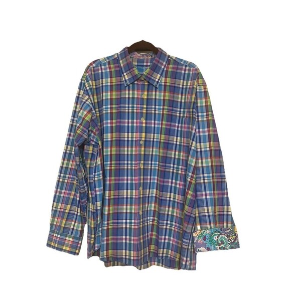 Alan Flusser | Shirts | Alan Flusser Shirt Mens Xxl Colorful Plaid Flip Cuff Button Down Long ...